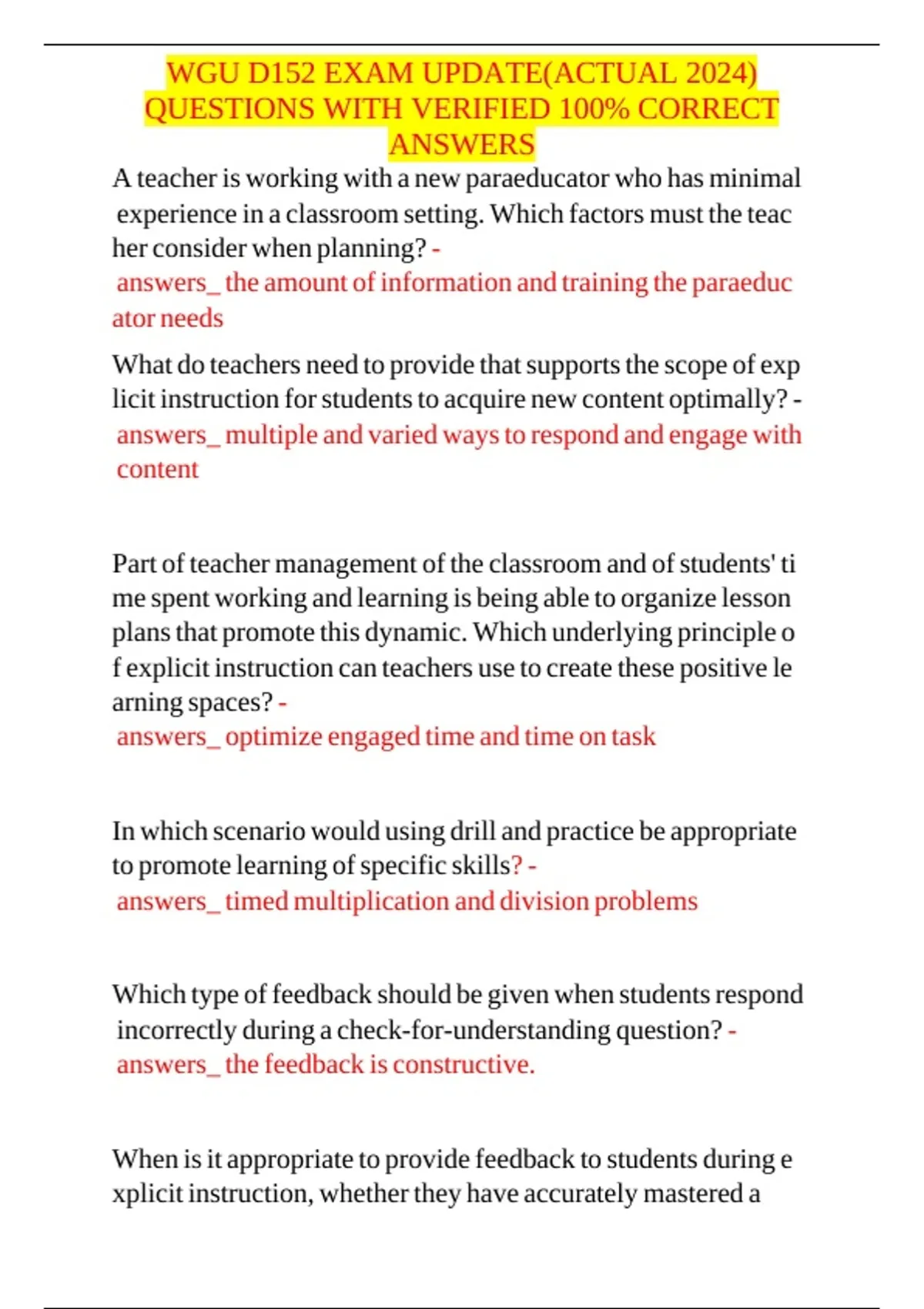 WGU D152 – Effective Teaching Practices | Updated Exam 2024 | 100% ...