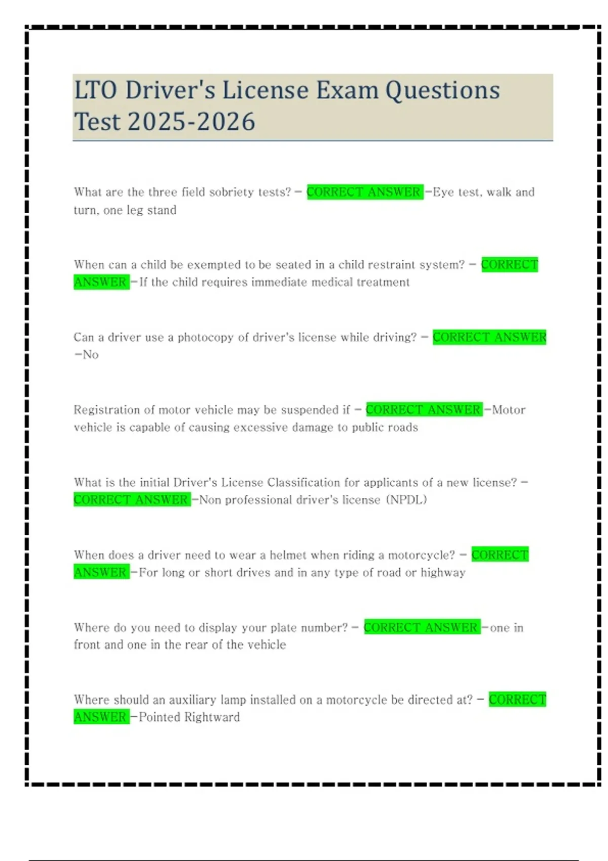 LTO Driver's License Exam Questions Test - LTO Driver\\\'s License ...