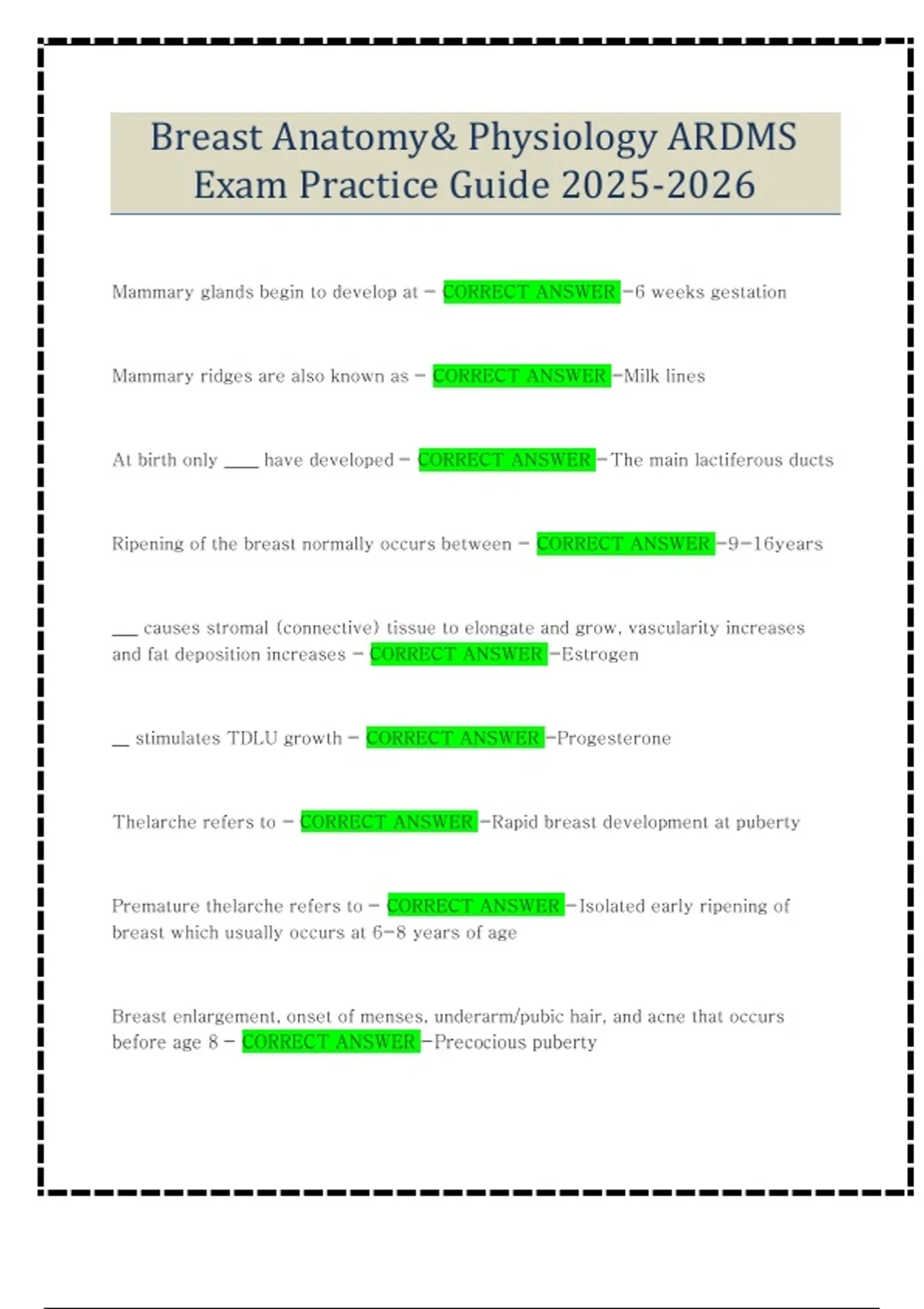 Breast Anatomy& Physiology ARDMS Exam Practice Guide - Breast ...