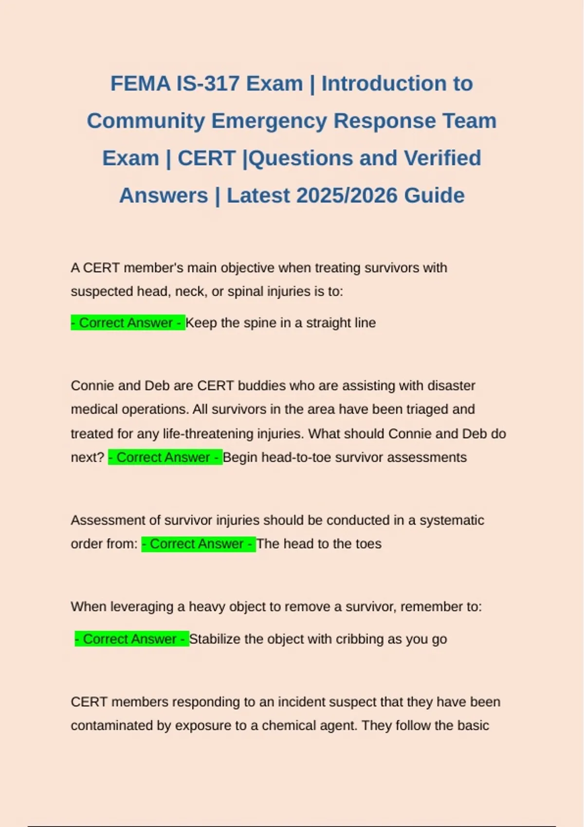 FEMA IS-317 Exam | Introduction to Community Emergency Response Team ...