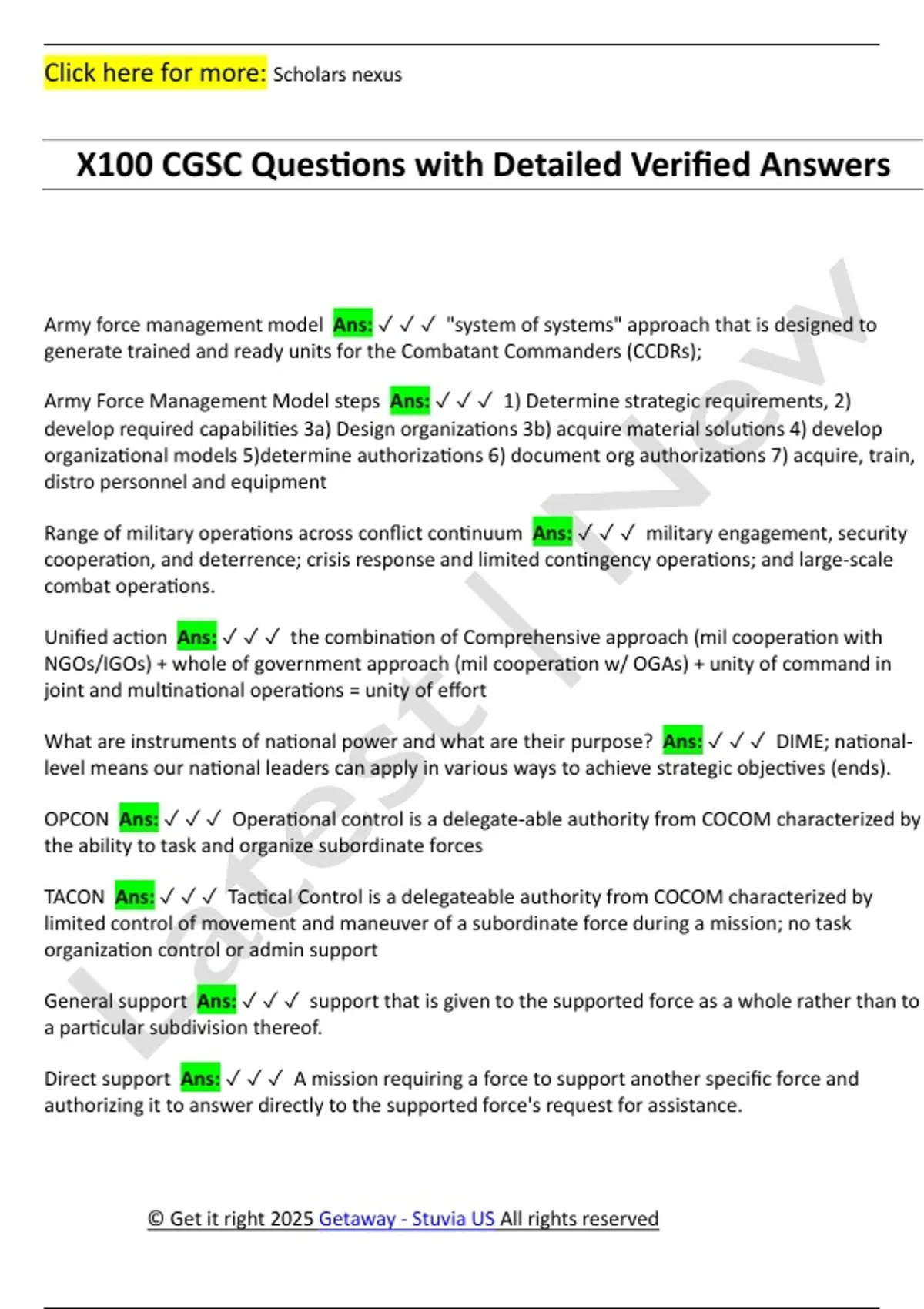 X100 CGSC Questions with Detailed Verified Answers - X100 - Stuvia US