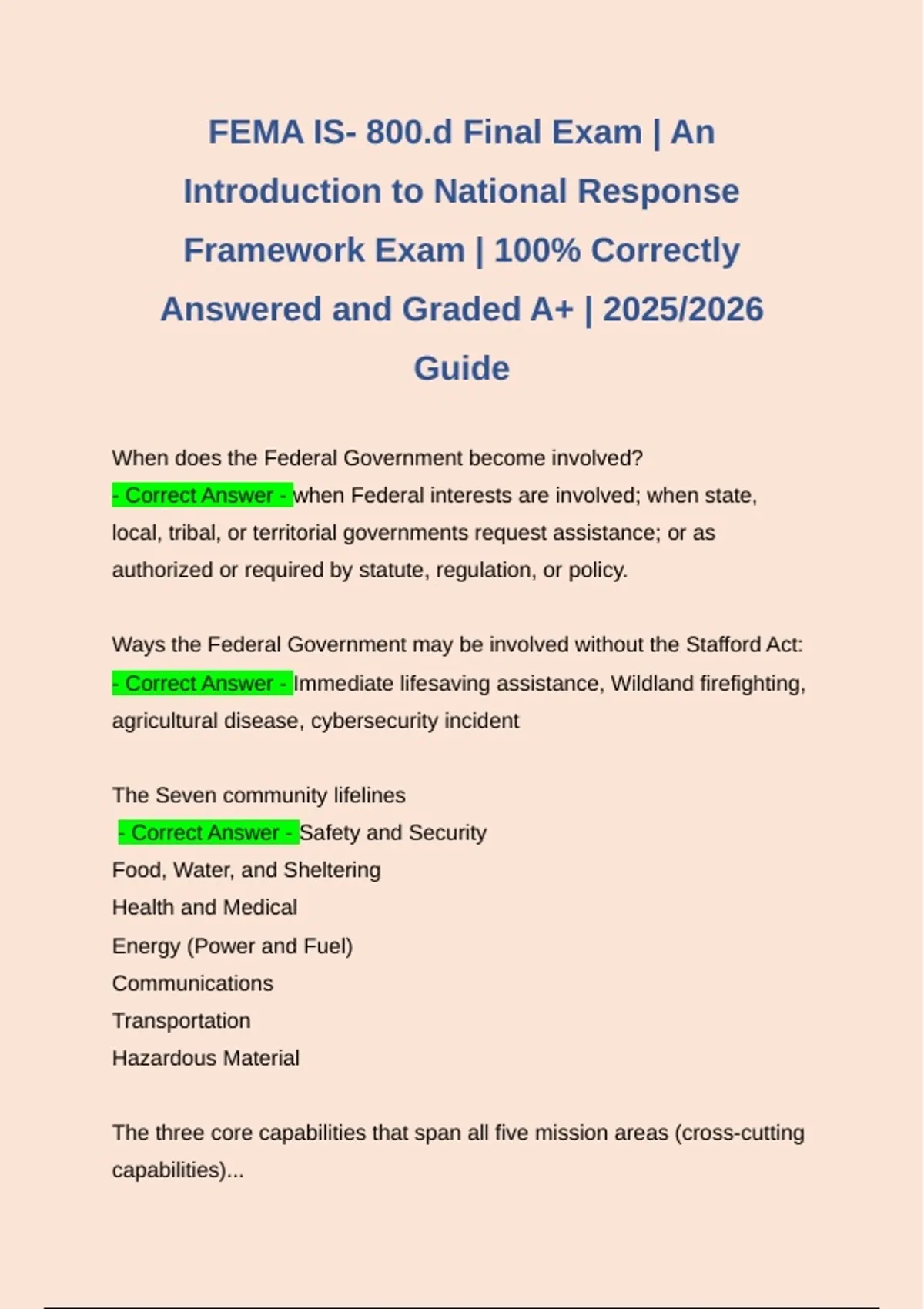 FEMA IS- 800.d Final Exam | An Introduction to National Response ...