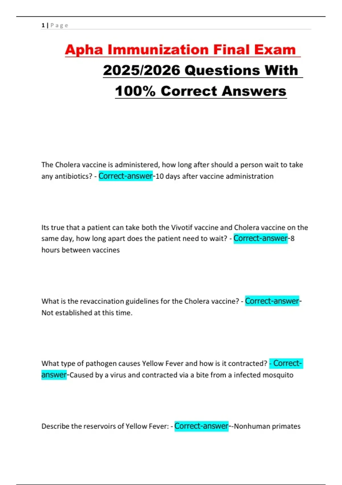 AphA Immunization Final Exam 2025/2026 Questions With 100% Correct ...