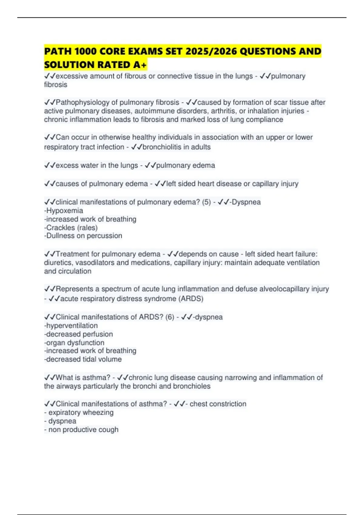 PATH 1000 CORE EXAMS SET 2025/2026 QUESTIONS AND SOLUTION RATED A+ ...