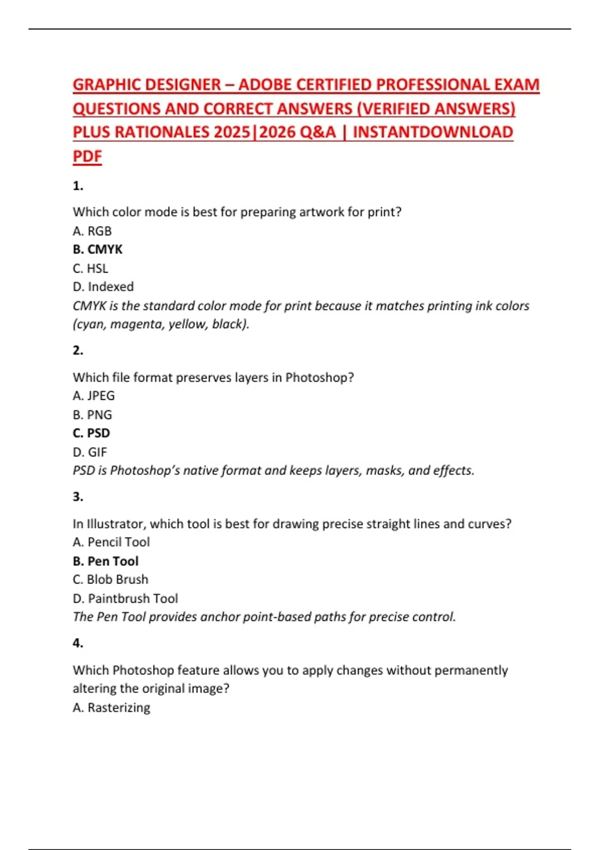 GRAPHIC DESIGNER – ADOBE CERTIFIED PROFESSIONAL EXAM QUESTIONS AND ...