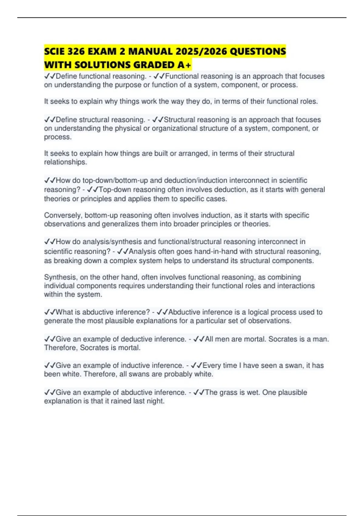 SCIE 326 EXAM 2 MANUAL 2025/2026 QUESTIONS WITH SOLUTIONS GRADED A+ ...