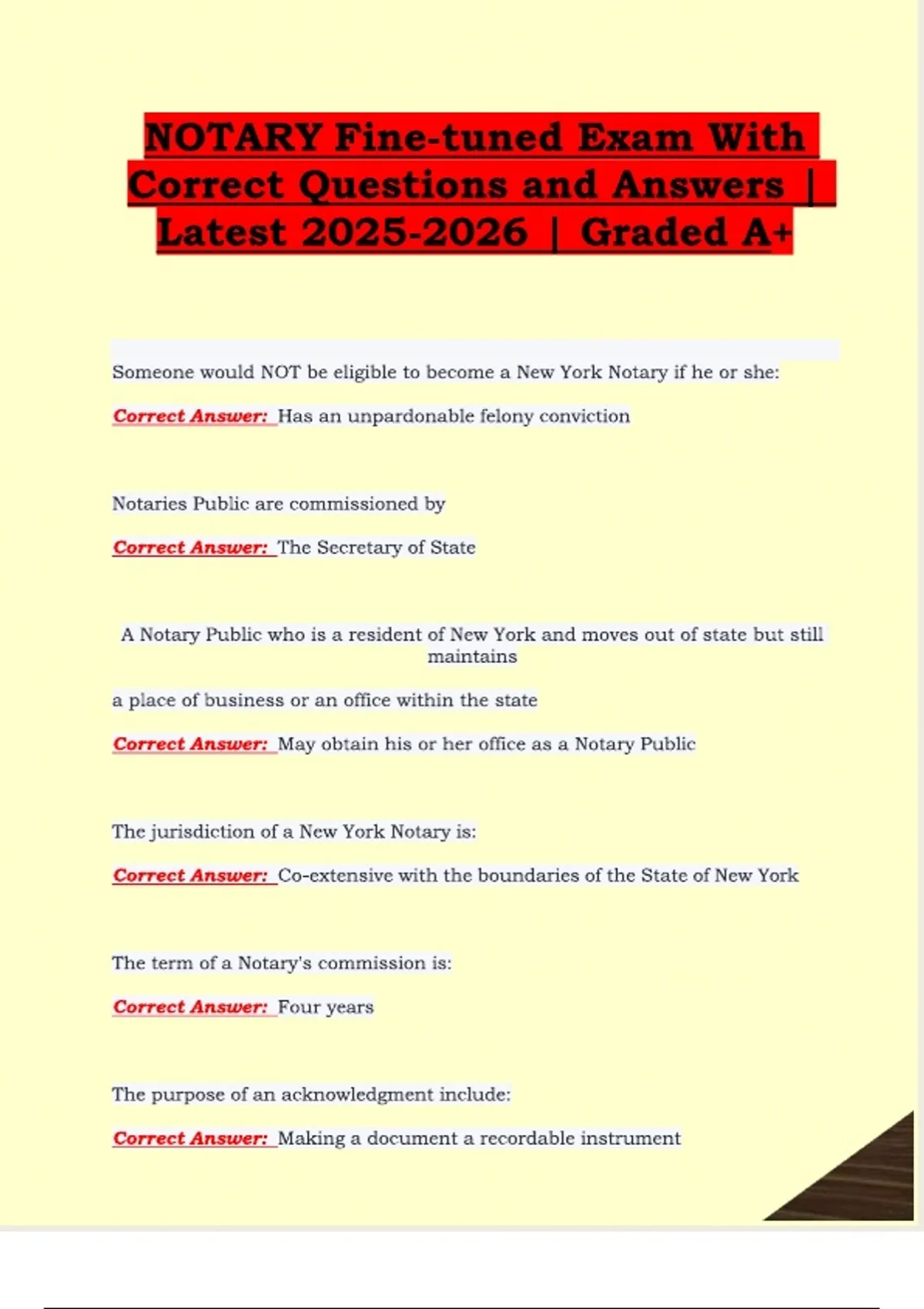 Notary Exam 2025–2026 | Fine-Tuned Practice Test With Correct Questions ...