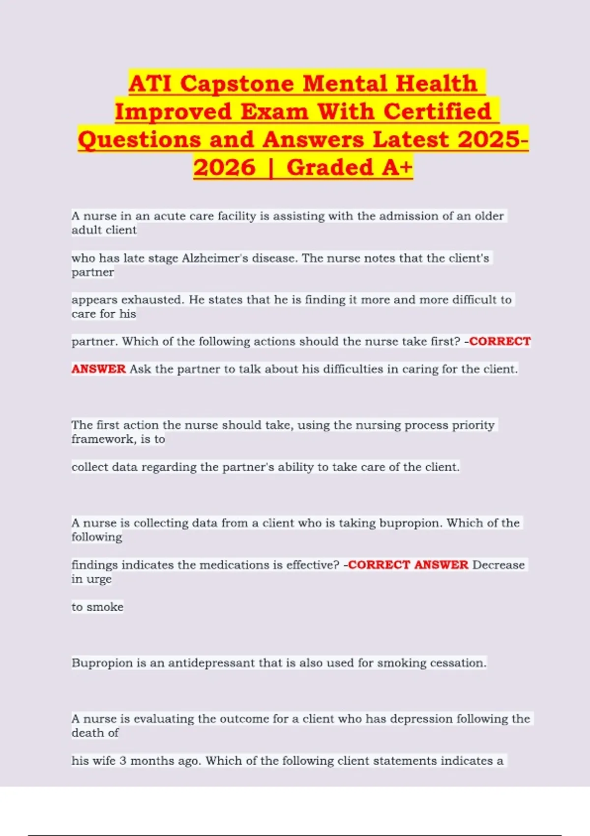 ATI Capstone Mental Health Exam 2025–2026 | Improved Edition With ...