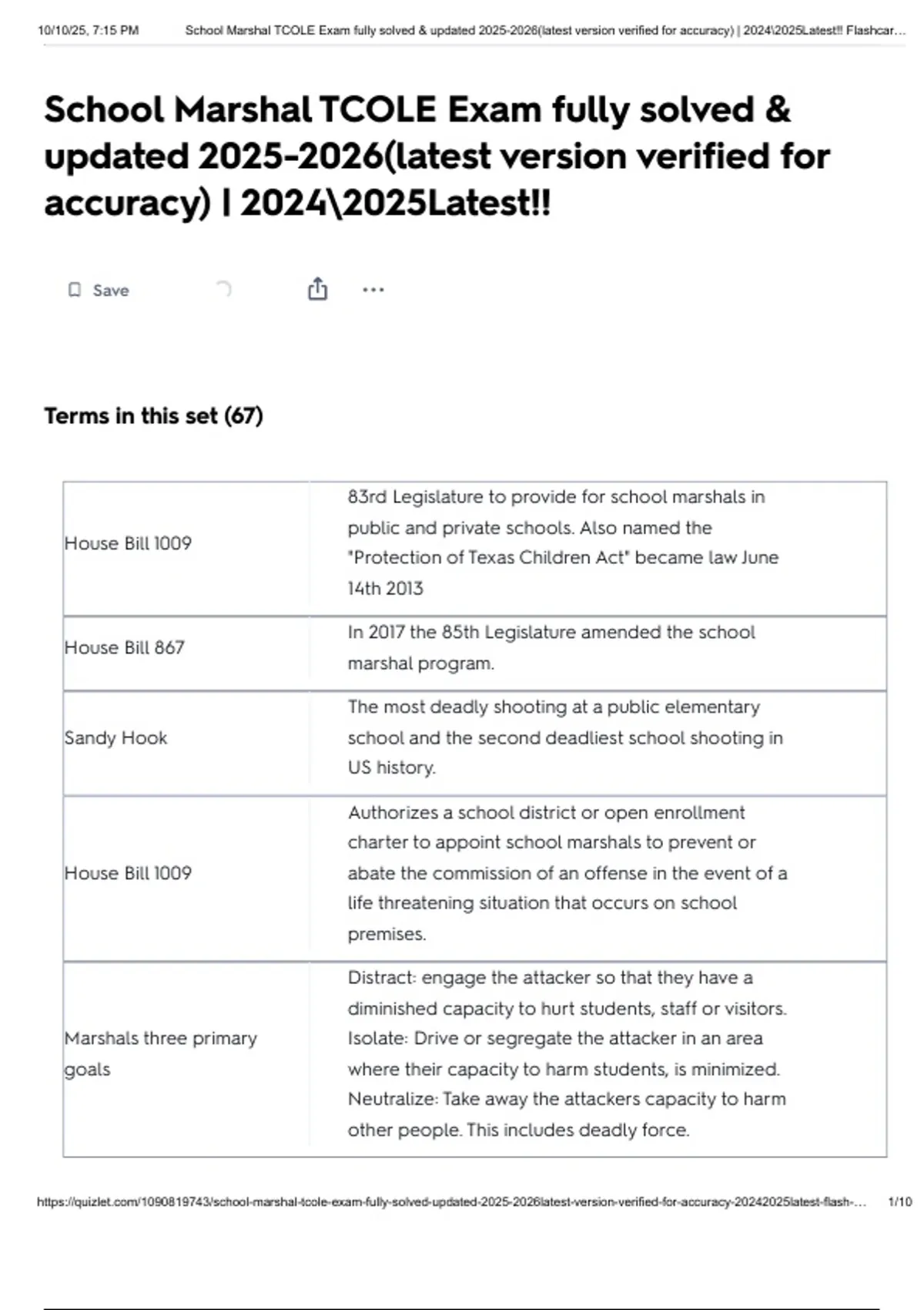 School Marshal TCOLE Exam fully solved & updated (latest version ...