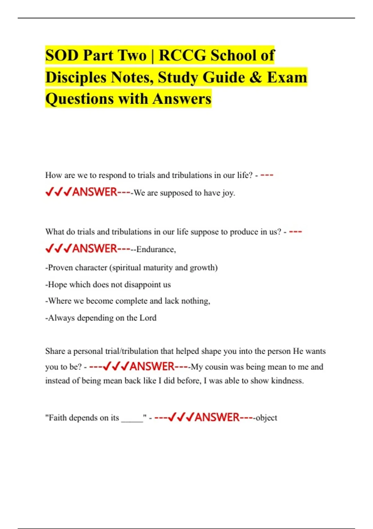 SOD Part Two | RCCG School of Disciples Notes, Study Guide & Exam ...
