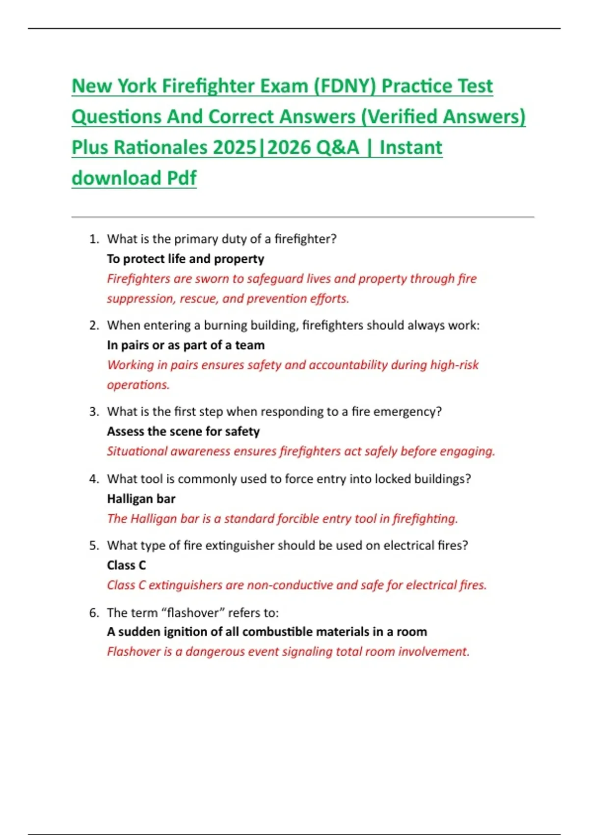 New York Firefighter Exam (FDNY) Practice Test Questions And Correct ...