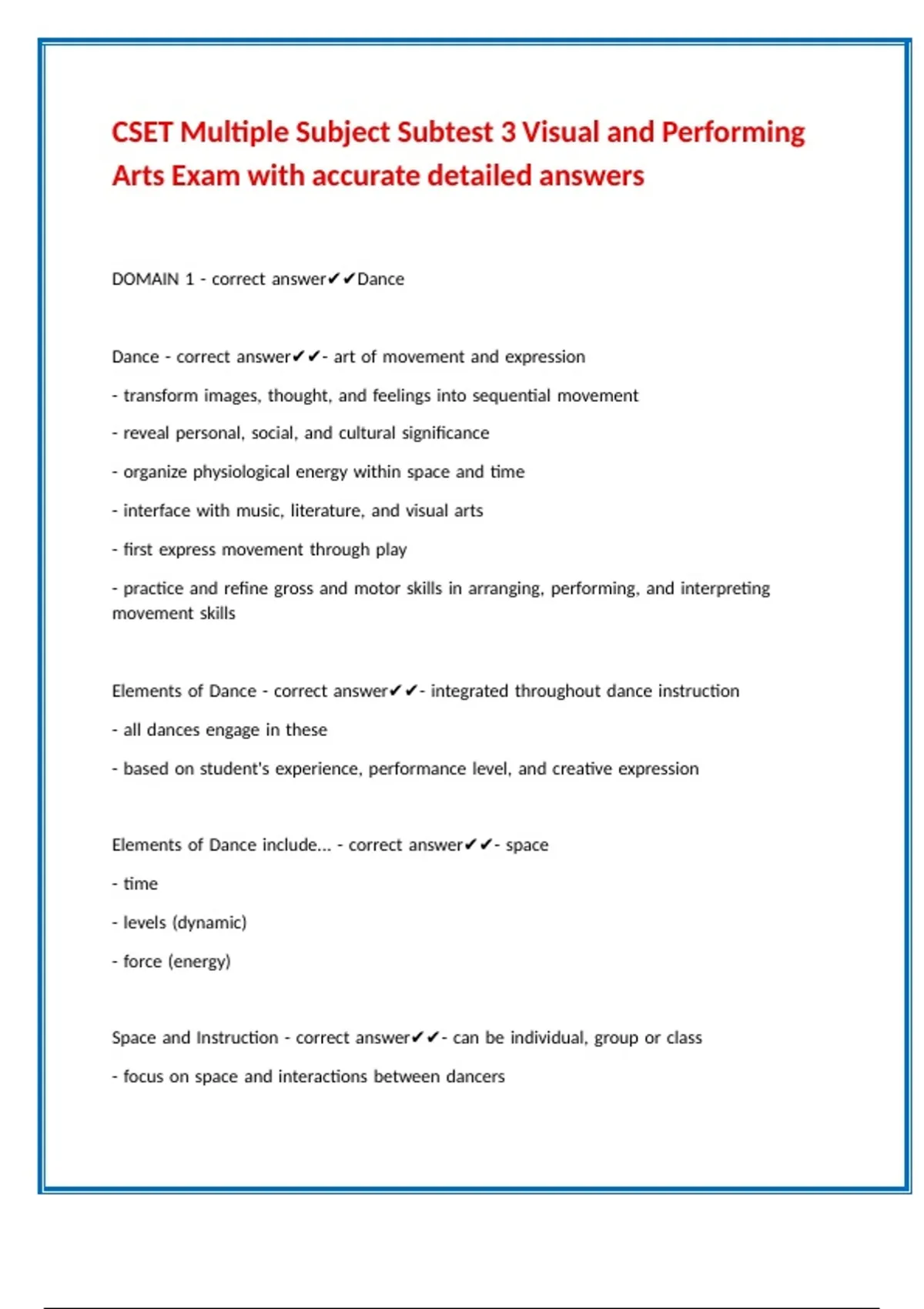 CSET Multiple Subject Subtest 3 Visual and Performing Arts Exam with ...