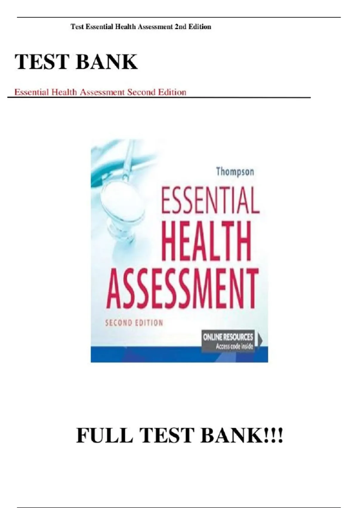 Essential Health Assessment (2nd Edition, Thompson) – Complete Test ...