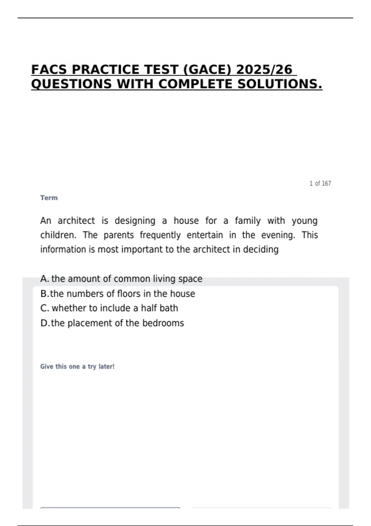 FACS PRACTICE TEST (GACE) 2025/26 QUESTIONS WITH COMPLETE SOLUTIONS ...