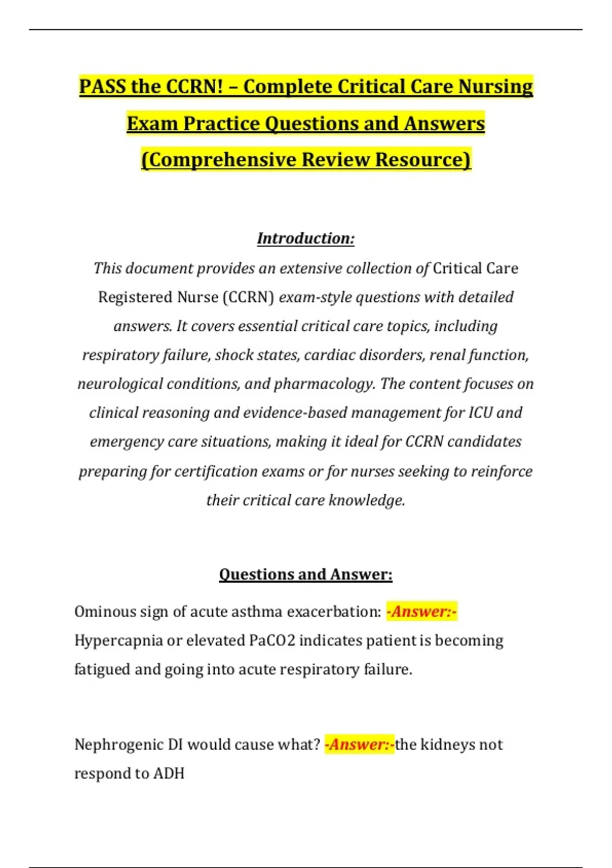 PASS the CCRN! – Complete Critical Care Nursing Exam Practice Questions ...