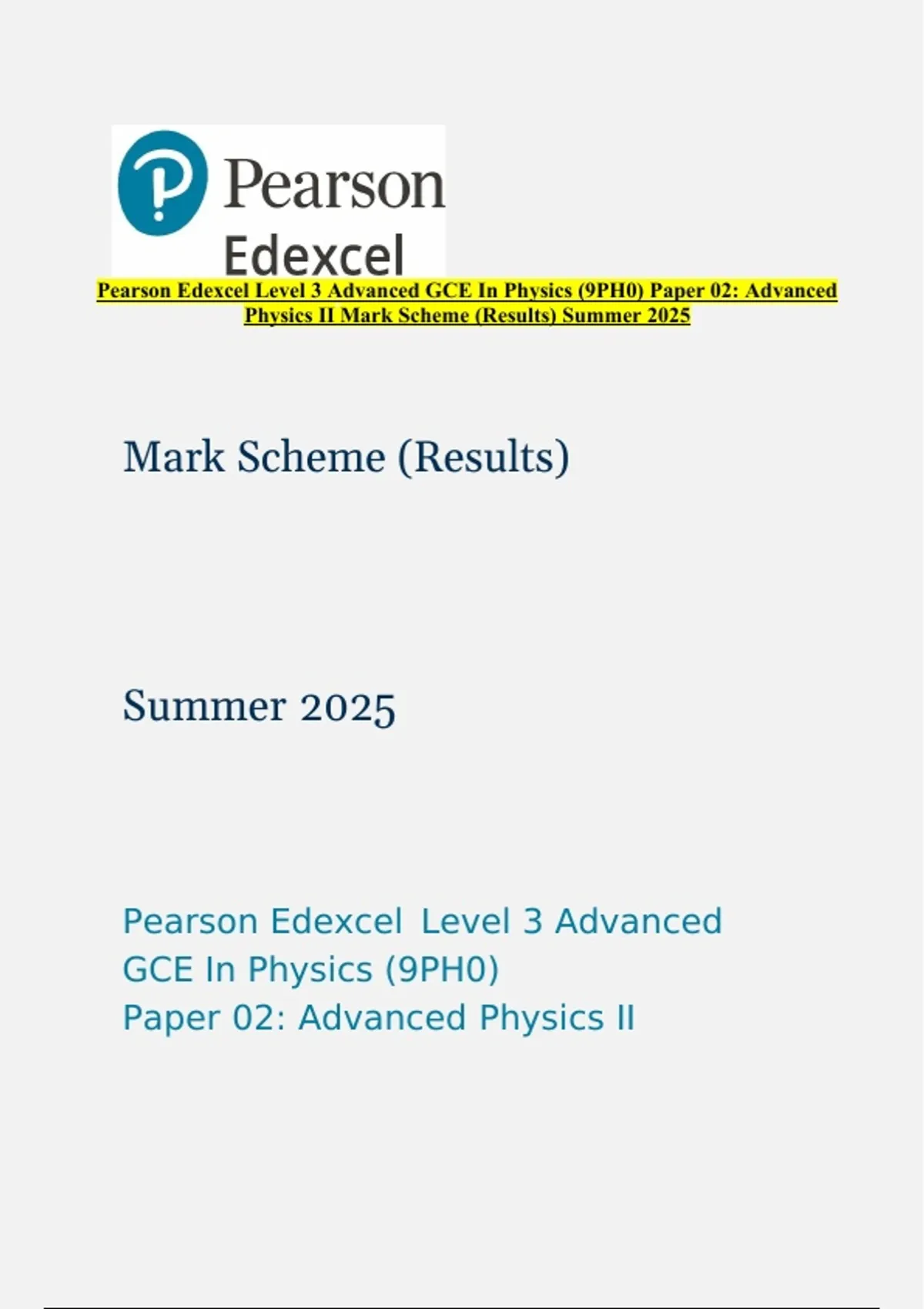 Pearson Edexcel Level 3 Advanced GCE In Physics (9PH0) Paper 02 ...