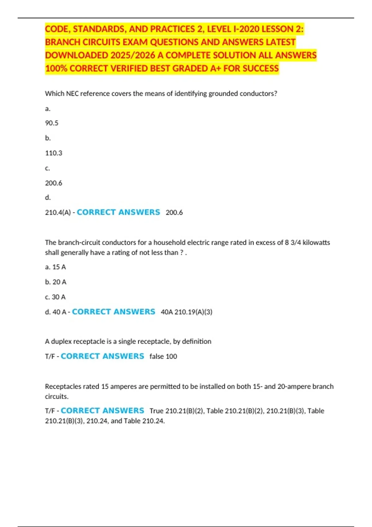 CODE, STANDARDS, AND PRACTICES 2, LEVEL I-2020 LESSON 2: BRANCH ...