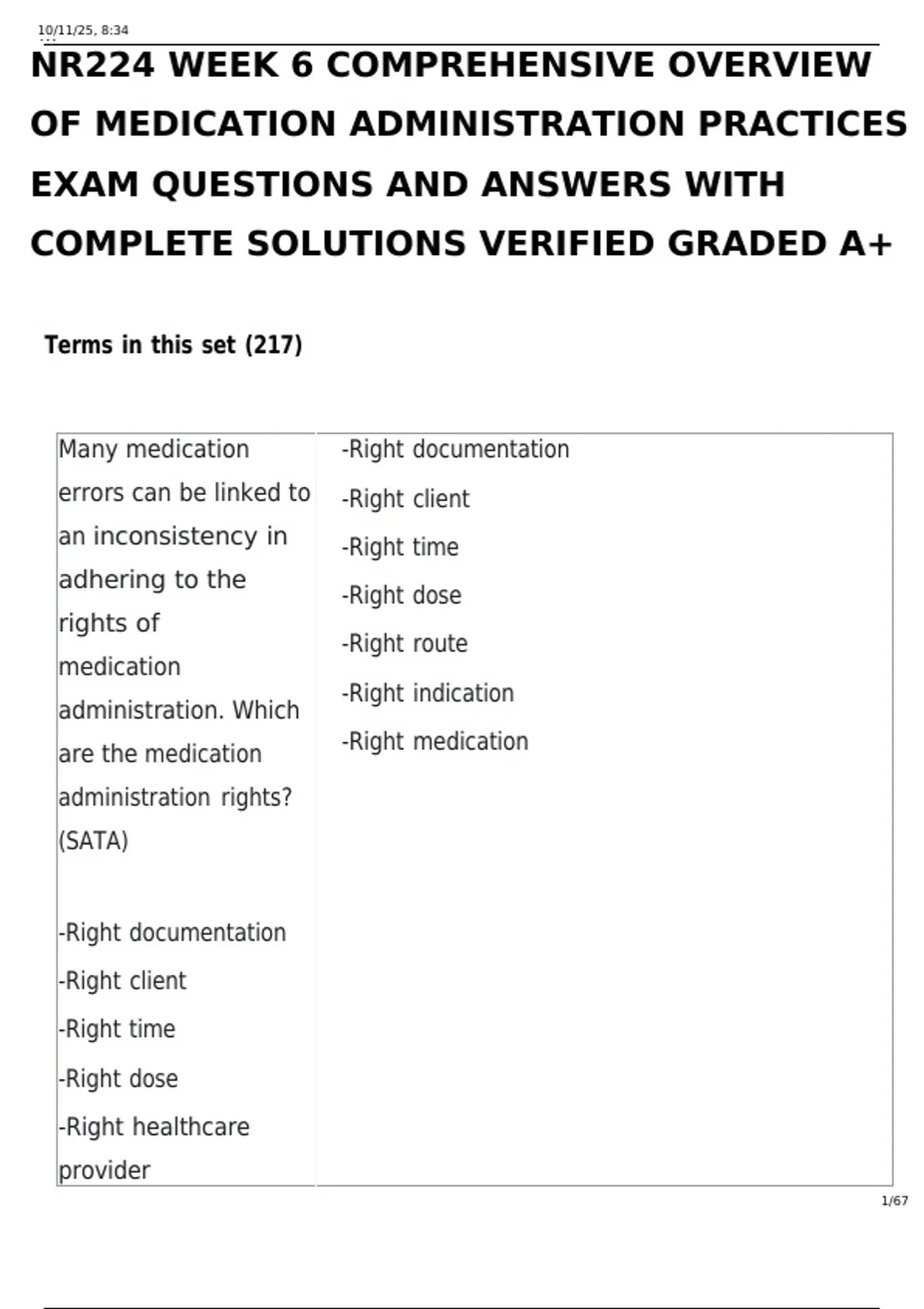 NR 224 – Week 6 Comprehensive Overview of Medication Administration ...