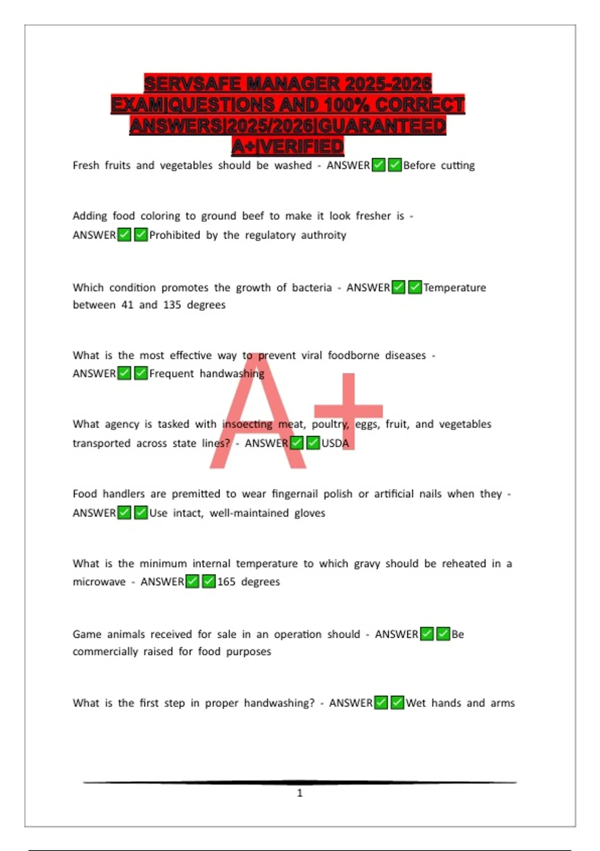 SERVSAFE MANAGER EXAM|QUESTIONS AND 100% CORRECT ANSWERS|2025/2026 ...
