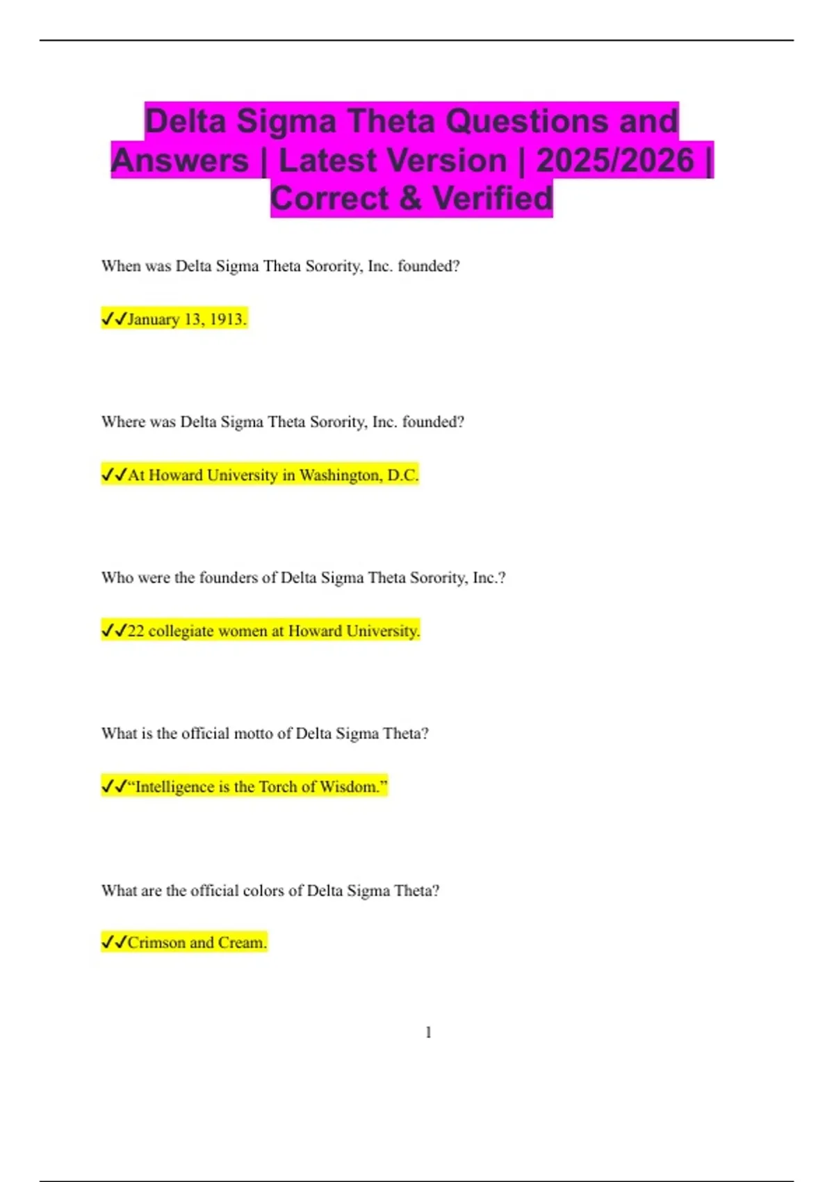 Delta Sigma Theta Questions and Answers | Latest Version | 2025/2026 ...