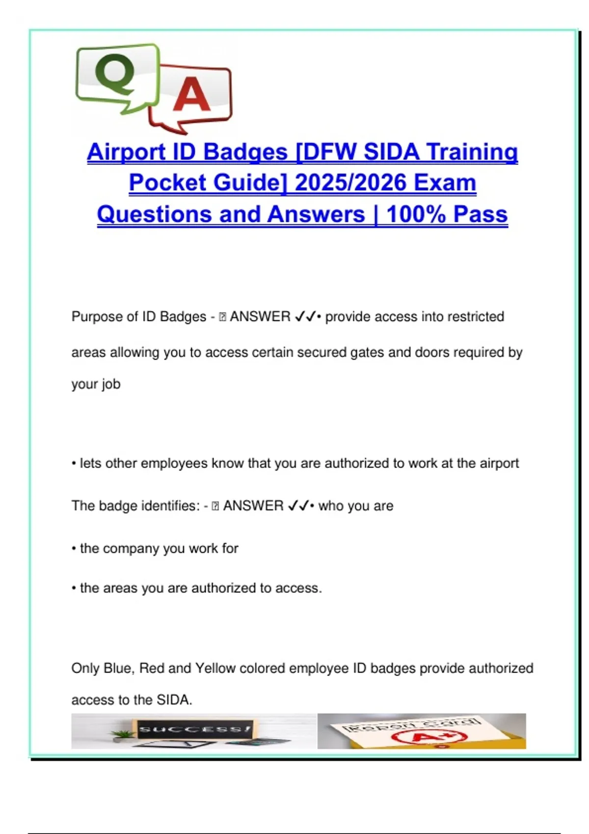 Airport ID Badges – DFW SIDA Training (2025/2026) | 95 Exam Questions ...