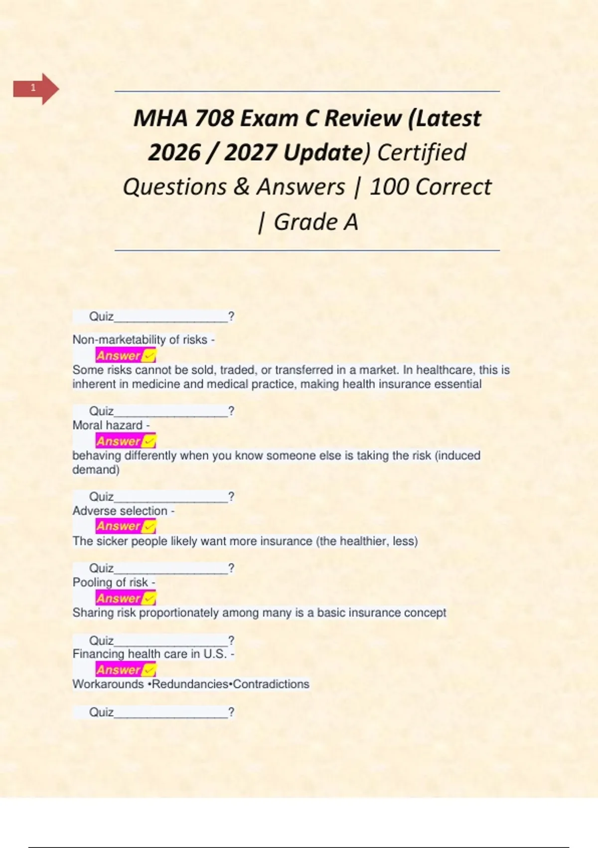 MHA 708 Exam C Review (Latest 2026 / 2027 Update) Certified Questions ...