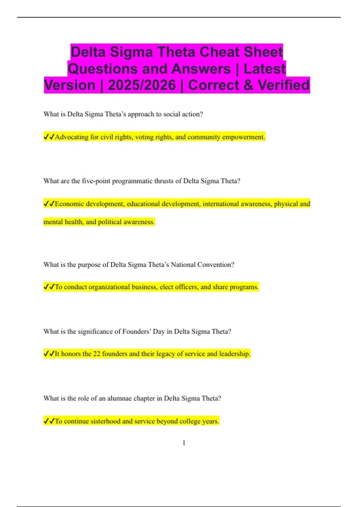 Delta Sigma Theta Cheat Sheet Questions and Answers | Latest Version ...