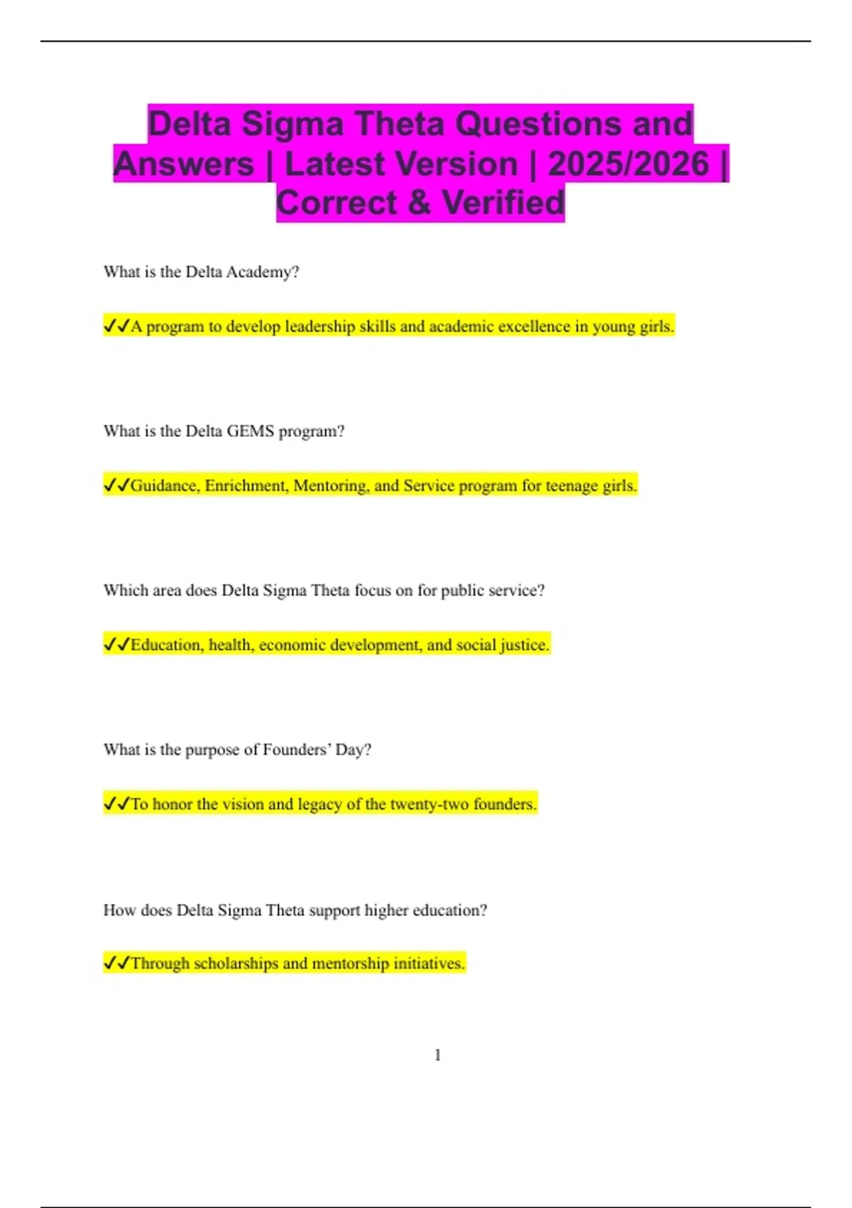 Delta Sigma Theta Questions and Answers | Latest Version | 2025/2026 ...