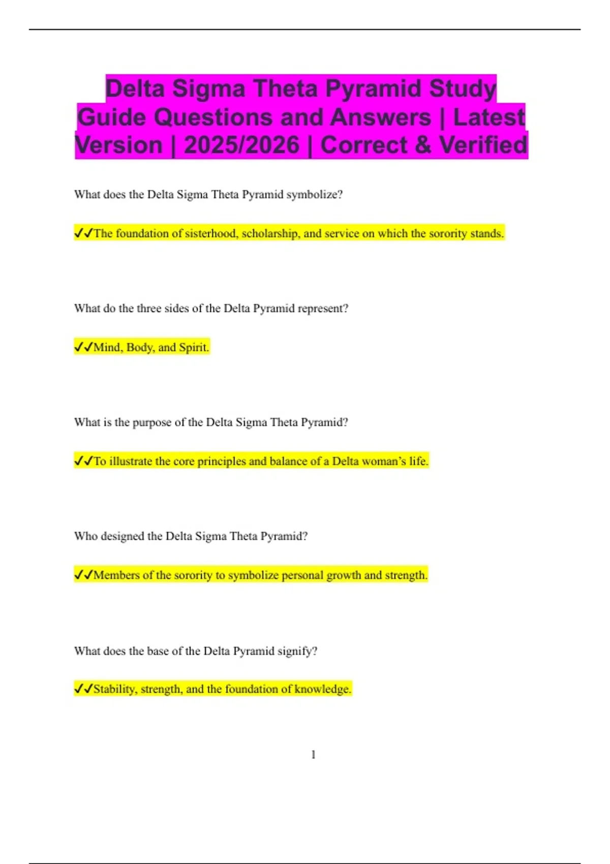 Delta Sigma Theta Pyramid Study Guide Questions and Answers | Latest ...