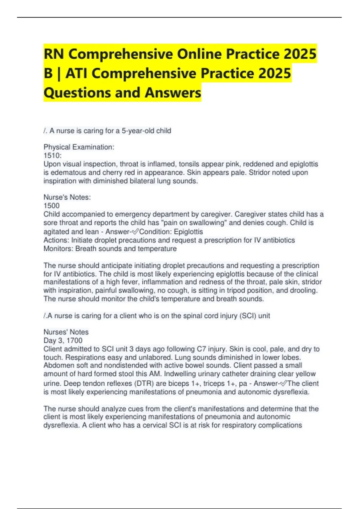 RN Comprehensive Online Practice 2025 B | ATI Comprehensive Practice ...