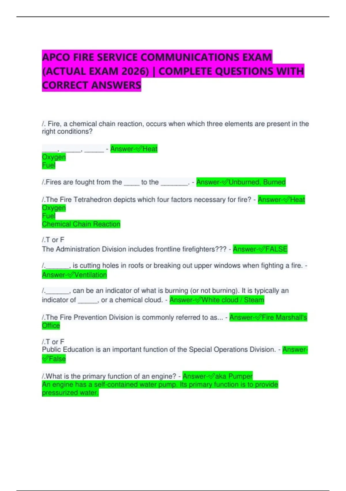 APCO FIRE SERVICE COMMUNICATIONS EXAM (ACTUAL EXAM 2026) | COMPLETE ...