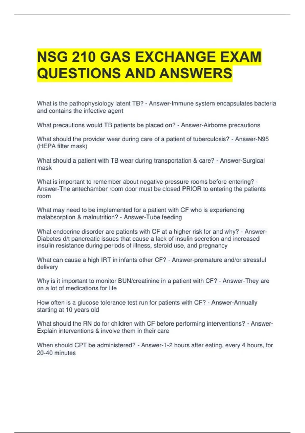 NSG 210 GAS EXCHANGE EXAM QUESTIONS AND ANSWERS - NSG 210 GAS EXCHANGE ...