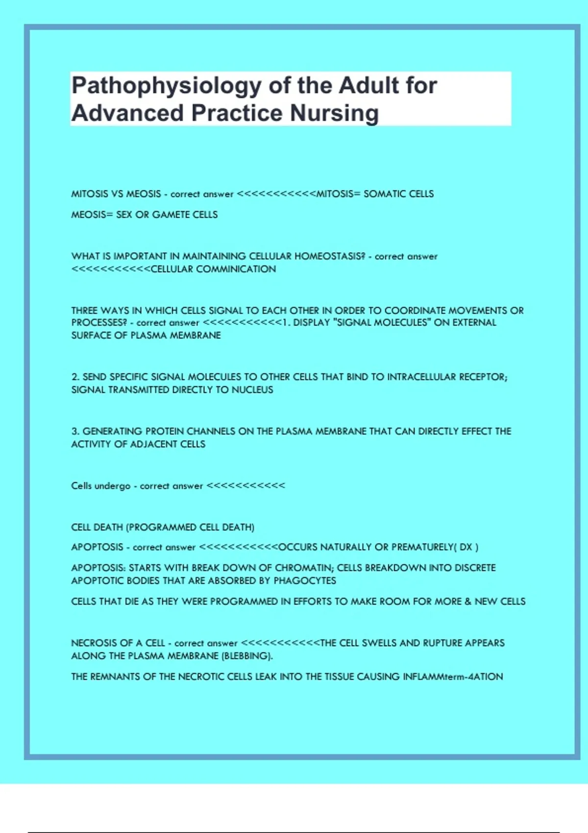 Pathophysiology of the Adult for Advanced Practice Nursing ...