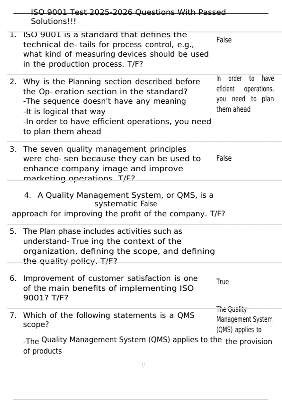 ISO 9001 Test Questions With Passed Solutions!!! - ISO 9001 - Stuvia US