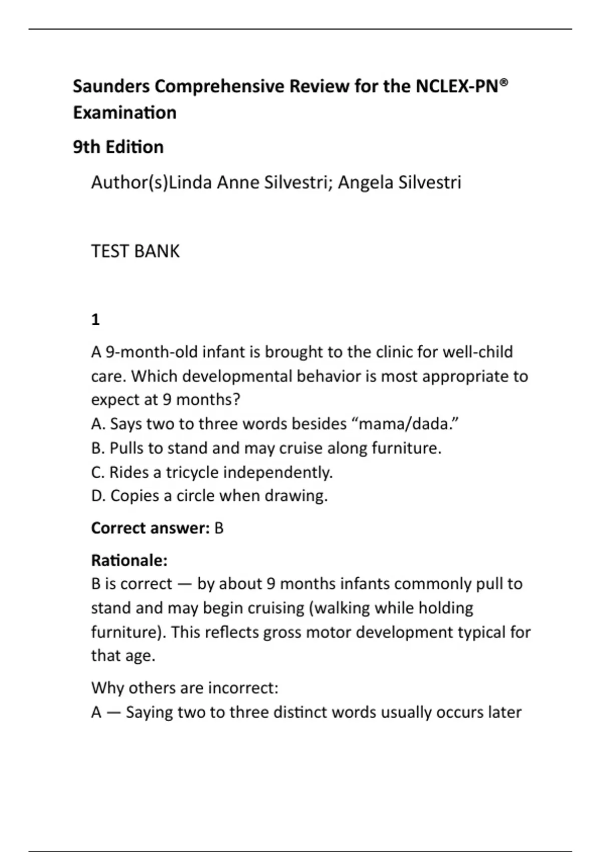 Saunders Pediatric Nursing NCLEX Test Bank 2025 | Growth & Development ...