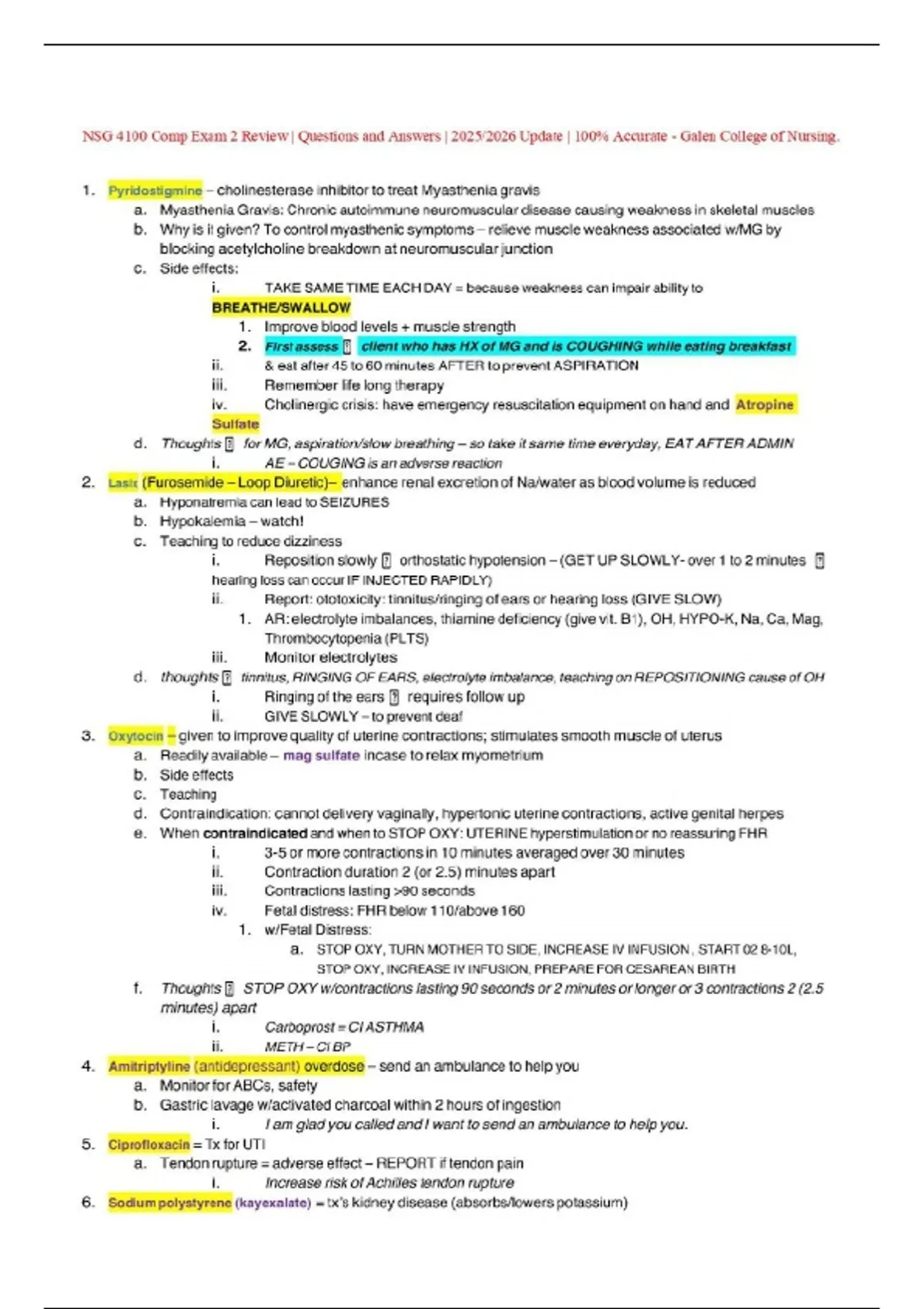Summary NSG 4100 Comp Exam 2 Review | Questions and Answers | 2025/2026 ...
