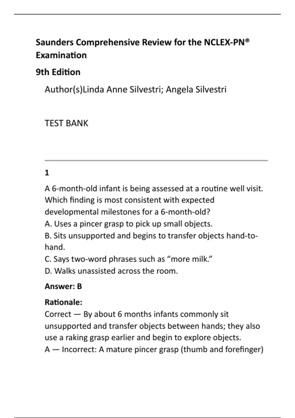 Saunders Pediatric Nursing NCLEX-RN Test Bank (Latest Edition) | 250 ...