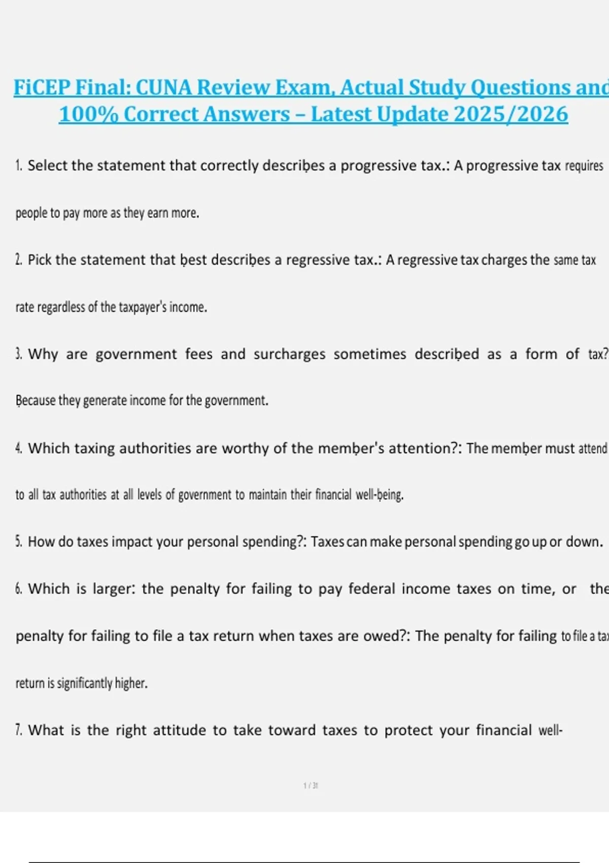 FiCEP Final – CUNA Review Exam | Actual Study Questions and 100% ...