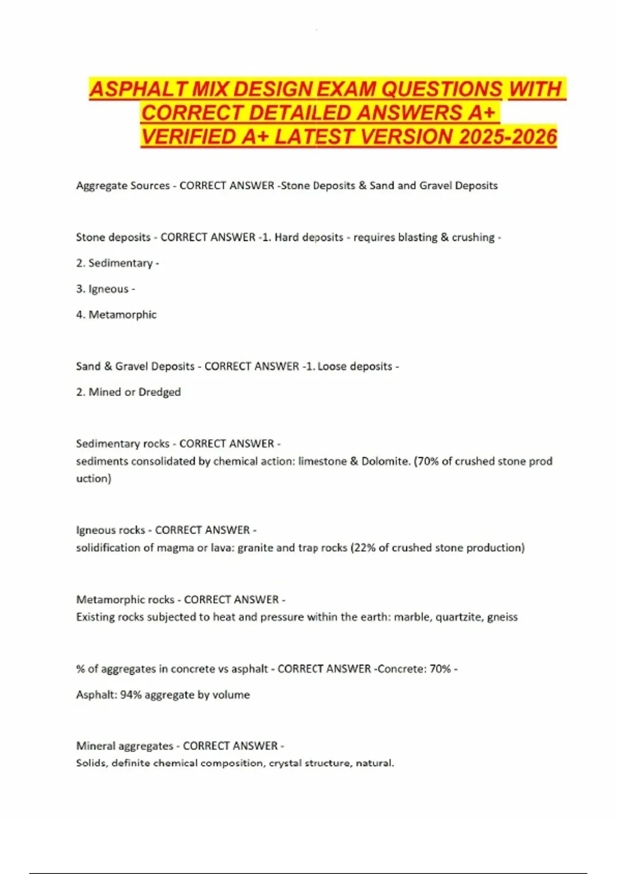 ASPHALT MIX DESIGN EXAM QUESTIONS WITH CORRECT DETAILED ANSWERS A+ ...