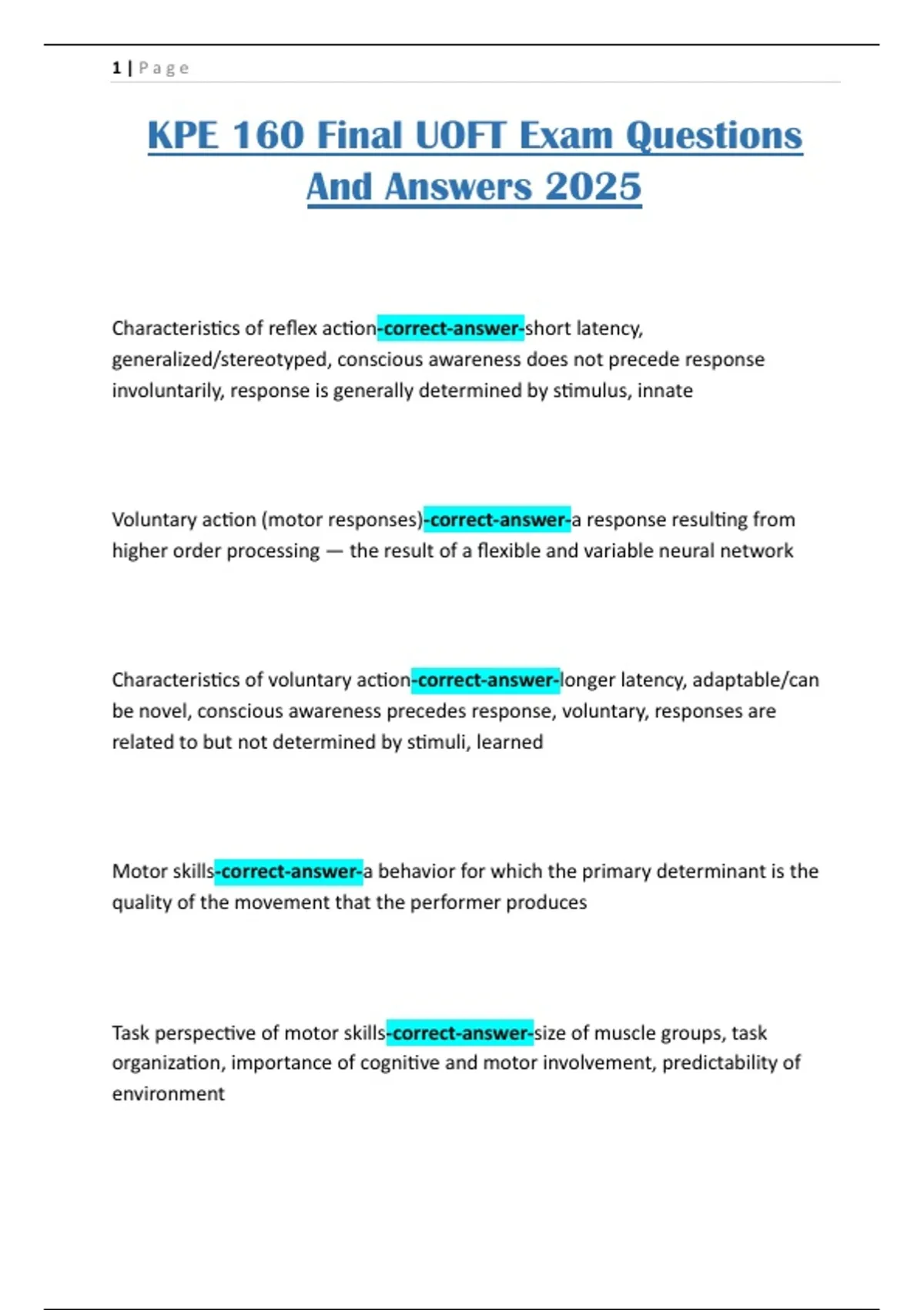 KPE 160 Final UOFT Exam Questions And Answers 2025 - KPE 160 - Stuvia US
