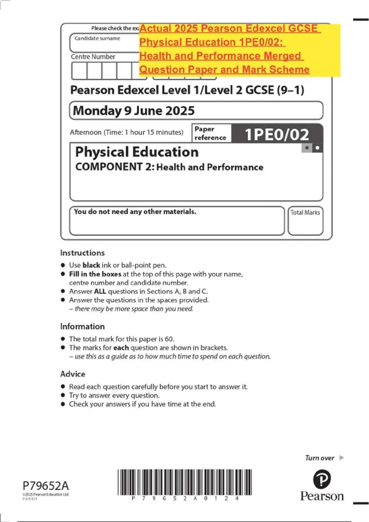 Actual 2025 Pearson Edexcel In GCE History 9HI0/2A Advanced Paper 2 ...