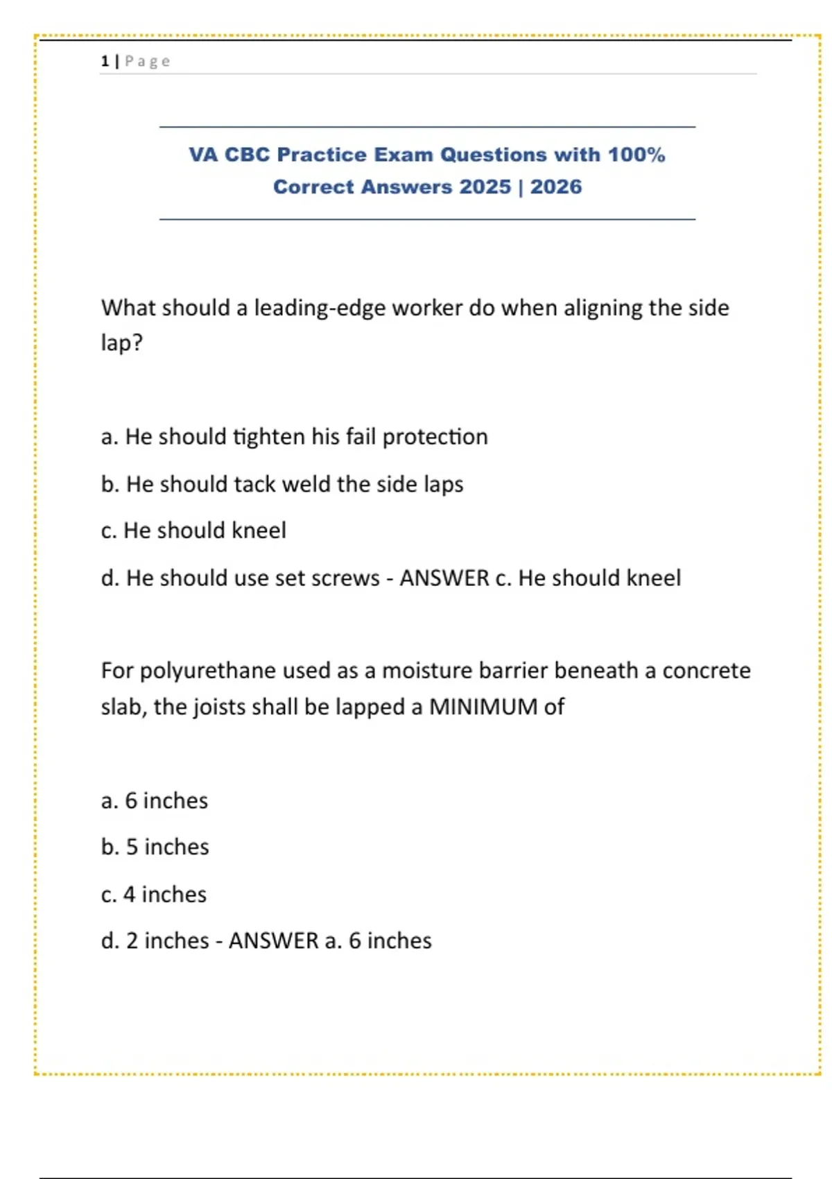 VA CBC Practice Exam Questions with 100% Correct Answers 2025 | 2026 ...