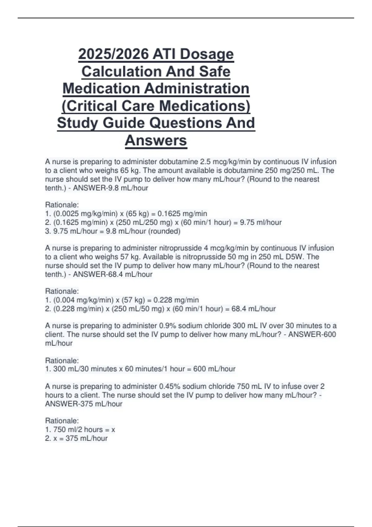 2025/2026 ATI Dosage Calculation And Safe Medication Administration ...