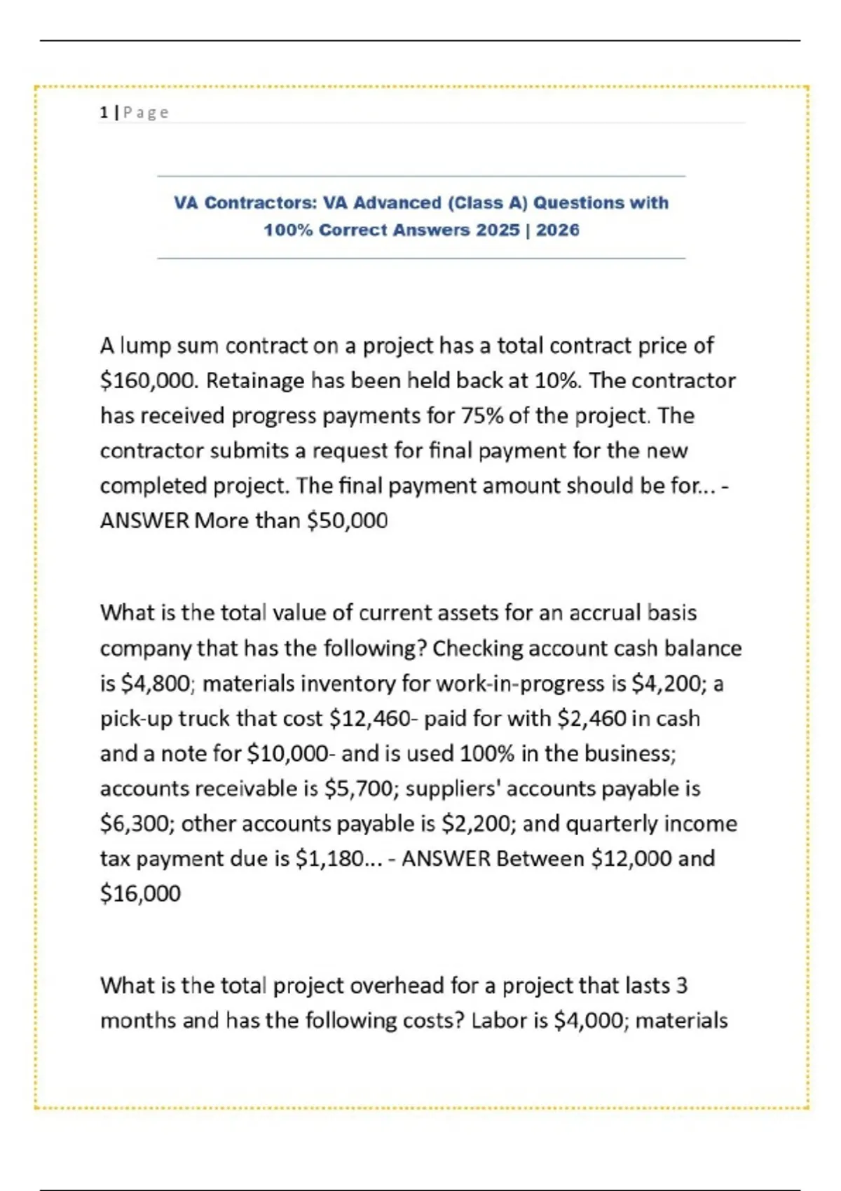 VA Contractors VA Advanced (Class A) Questions with 100% Correct ...