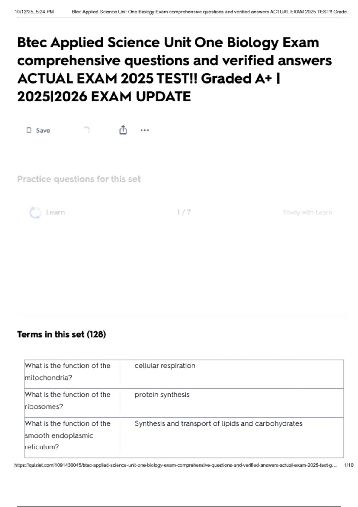 Btec Applied Science Unit One Biology Exam comprehensive questions and ...