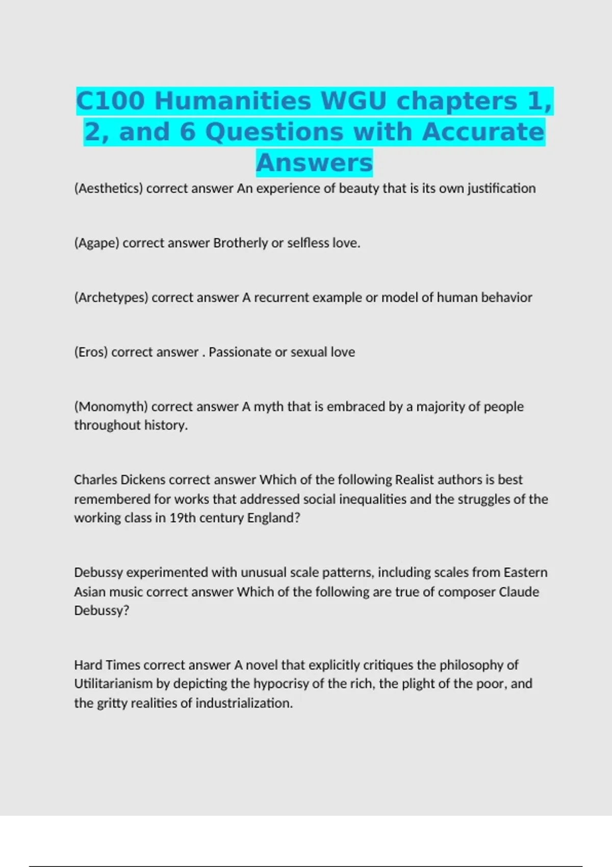 C100 Humanities WGU chapters 1, 2, and 6 Questions with Accurate ...