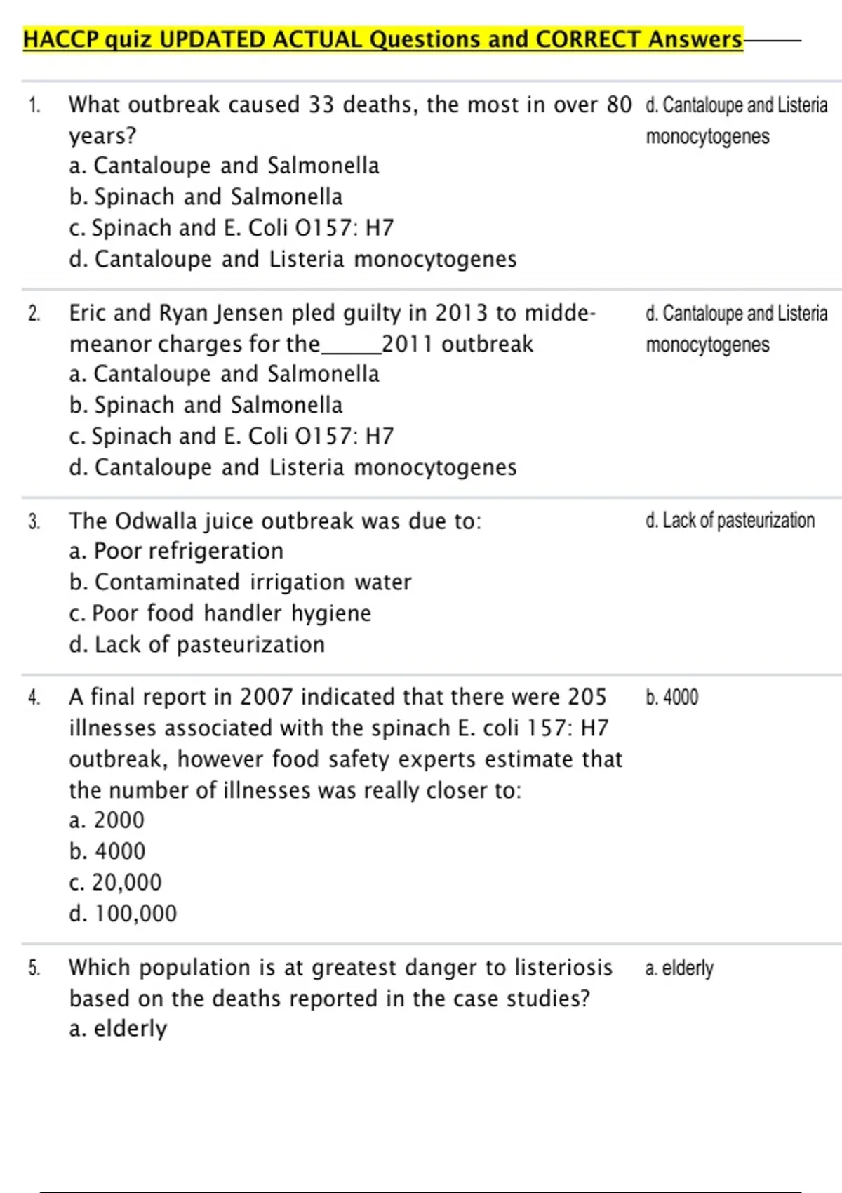 HACCP quiz UPDATED ACTUAL Questions and CORRECT Answers - HACCP - Stuvia US