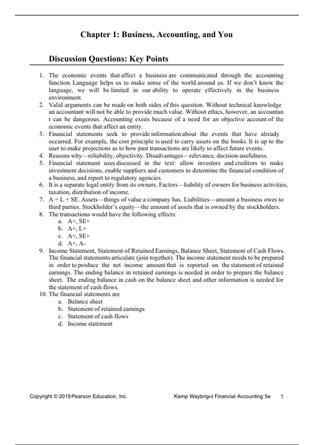 Summary solutions manual, summaries: Financial Accounting - Kemp -5e ...