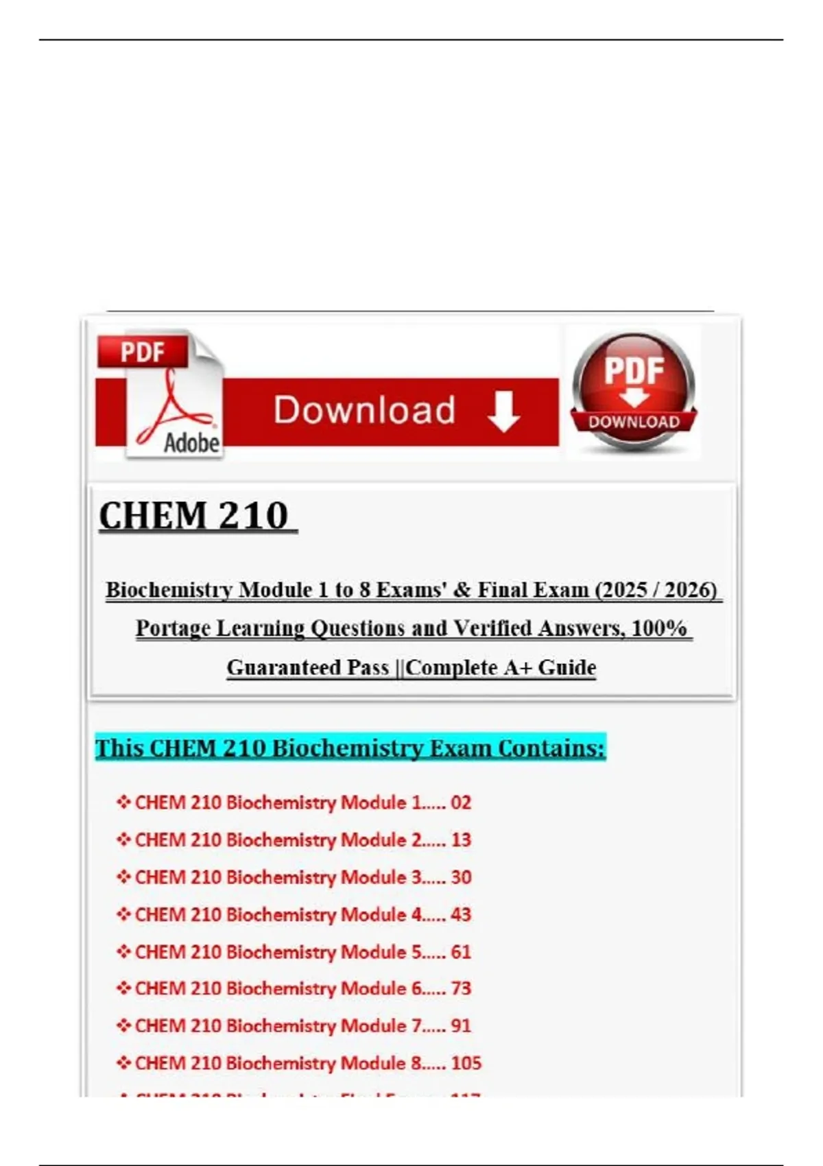 CHEM 210 Biochemistry Module 1 to 8 Exams' & Final Exam (2025 / 2026 ...