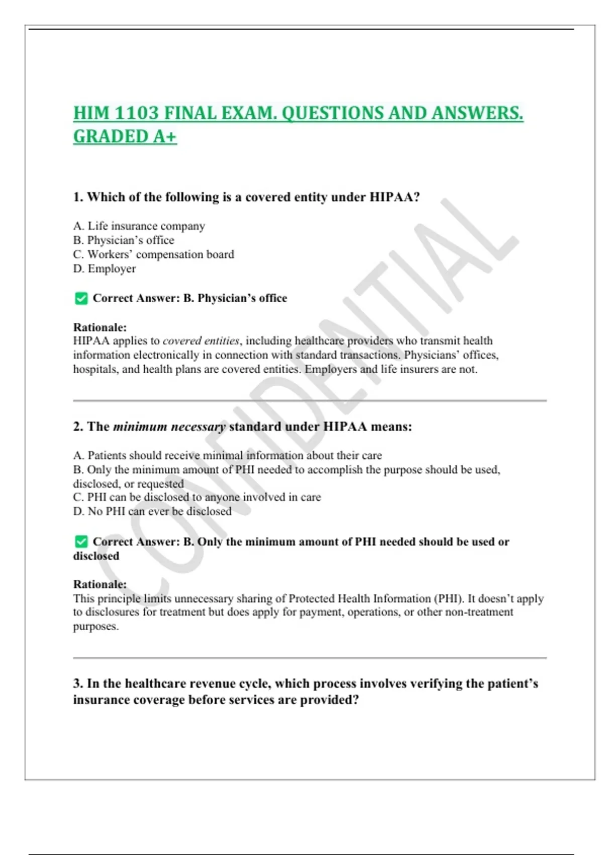 HIM 1103 FINAL EXAM. QUESTIONS AND ANSWERS. GRADED A+ 1. Which of the ...
